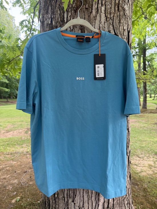 Hugo Boss | Shirts | Hugo Boss Teal Crewneck Shortsleeve Logo Tee ...